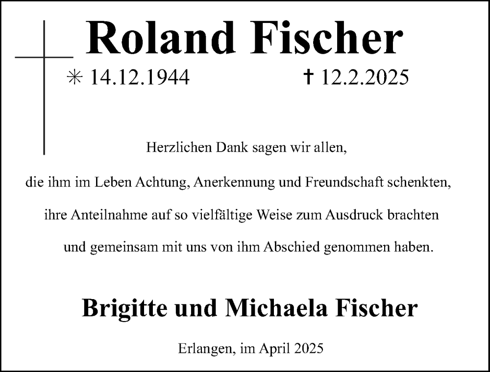 Traueranzeigen von Roland Fischer | trauer.nn.de