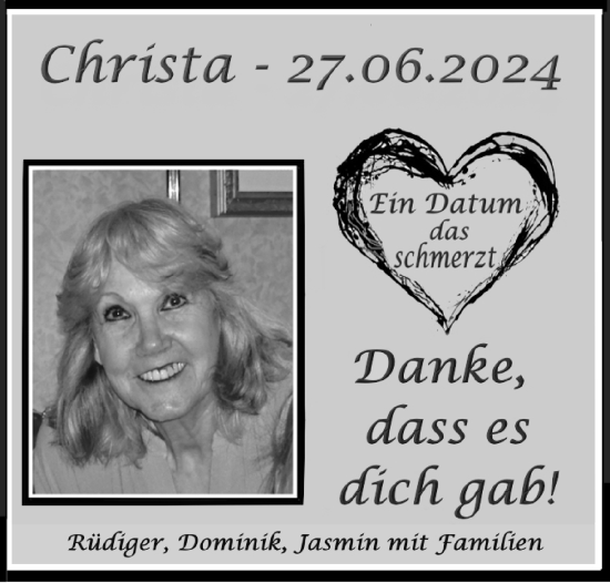 Traueranzeigen von Christa | trauer.nn.de