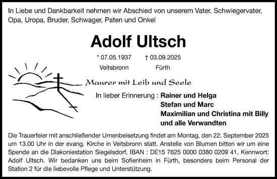 Traueranzeigen von Adolf Ultsch | trauer.nn.de